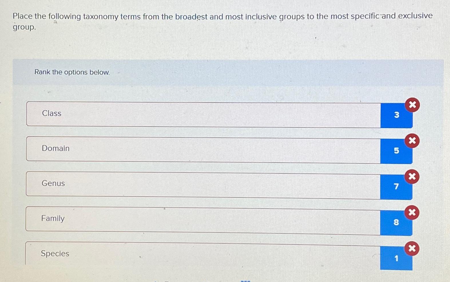 Solved Place the following taxonomy terms from the broadest | Chegg.com