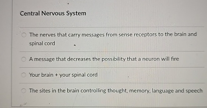 Solved Central Nervous SystemThe nerves that carry messages | Chegg.com