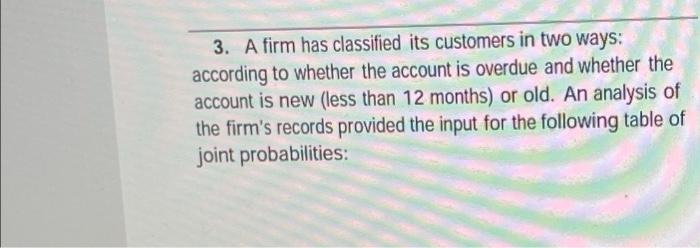 Solved 3. A firm has classified its customers in two ways: | Chegg.com