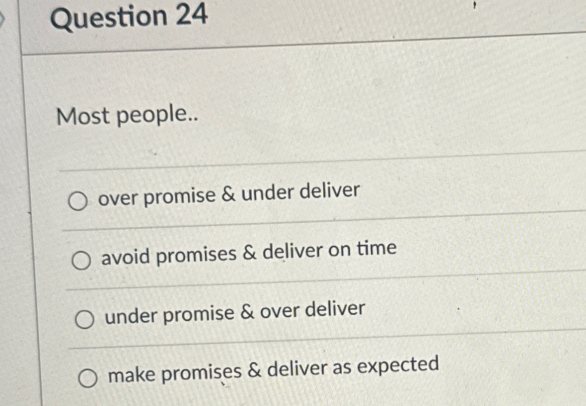Solved Question 24Most people..over promise & under | Chegg.com