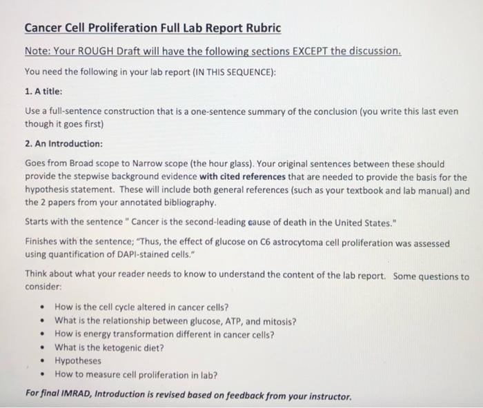 Solved Cancer Cell Proliferation Full Lab Report Rubric | Chegg.com