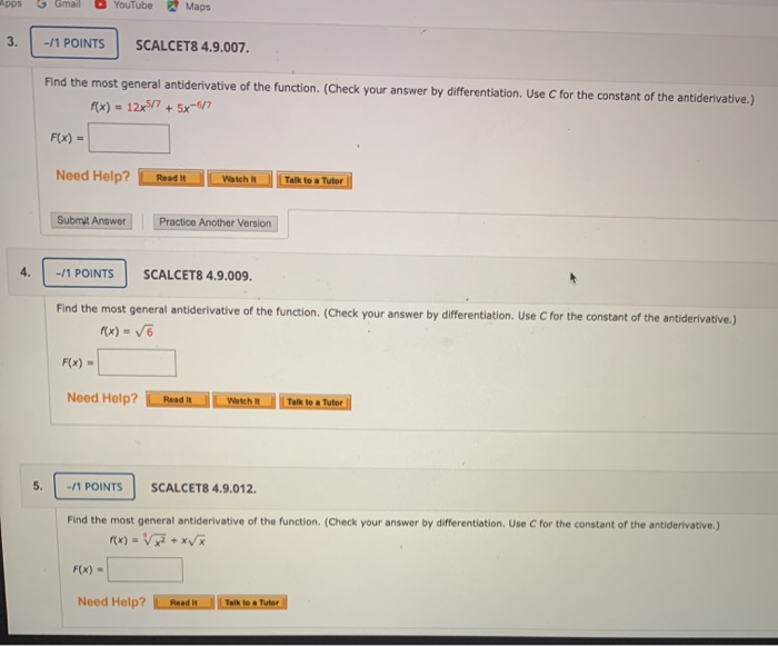 Solved Apps & Gmail YouTube Maps 3. -11 POINTS SCALCET8 | Chegg.com