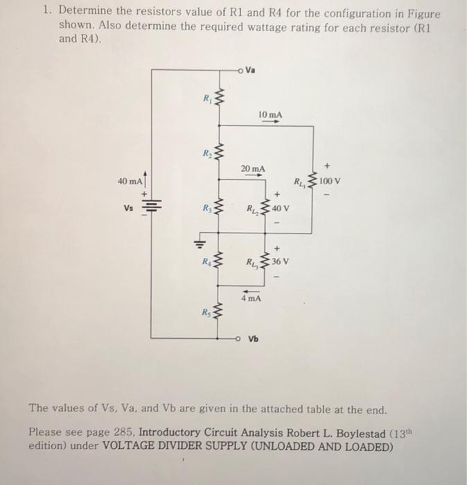 Solved 1. Determine the resistors value of R1 and R4 for the | Chegg.com