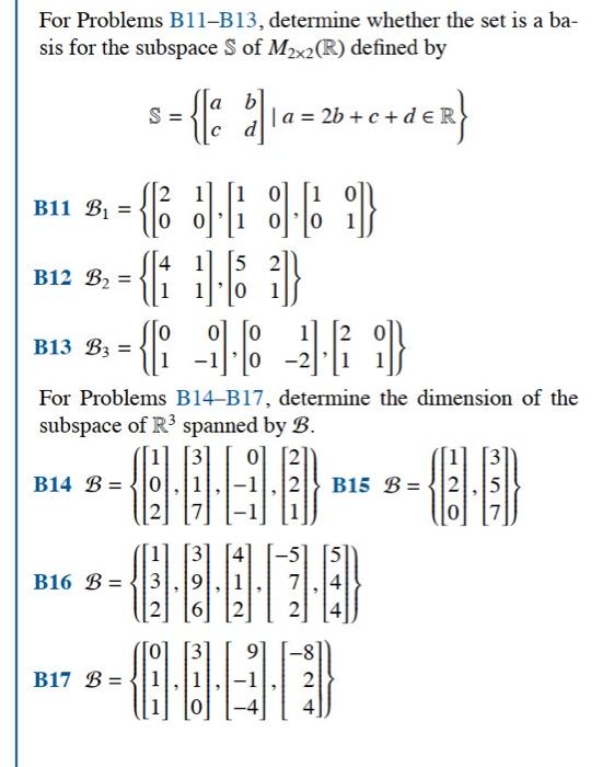 Solved For Problems B11-B13, determine whether the set is a | Chegg.com