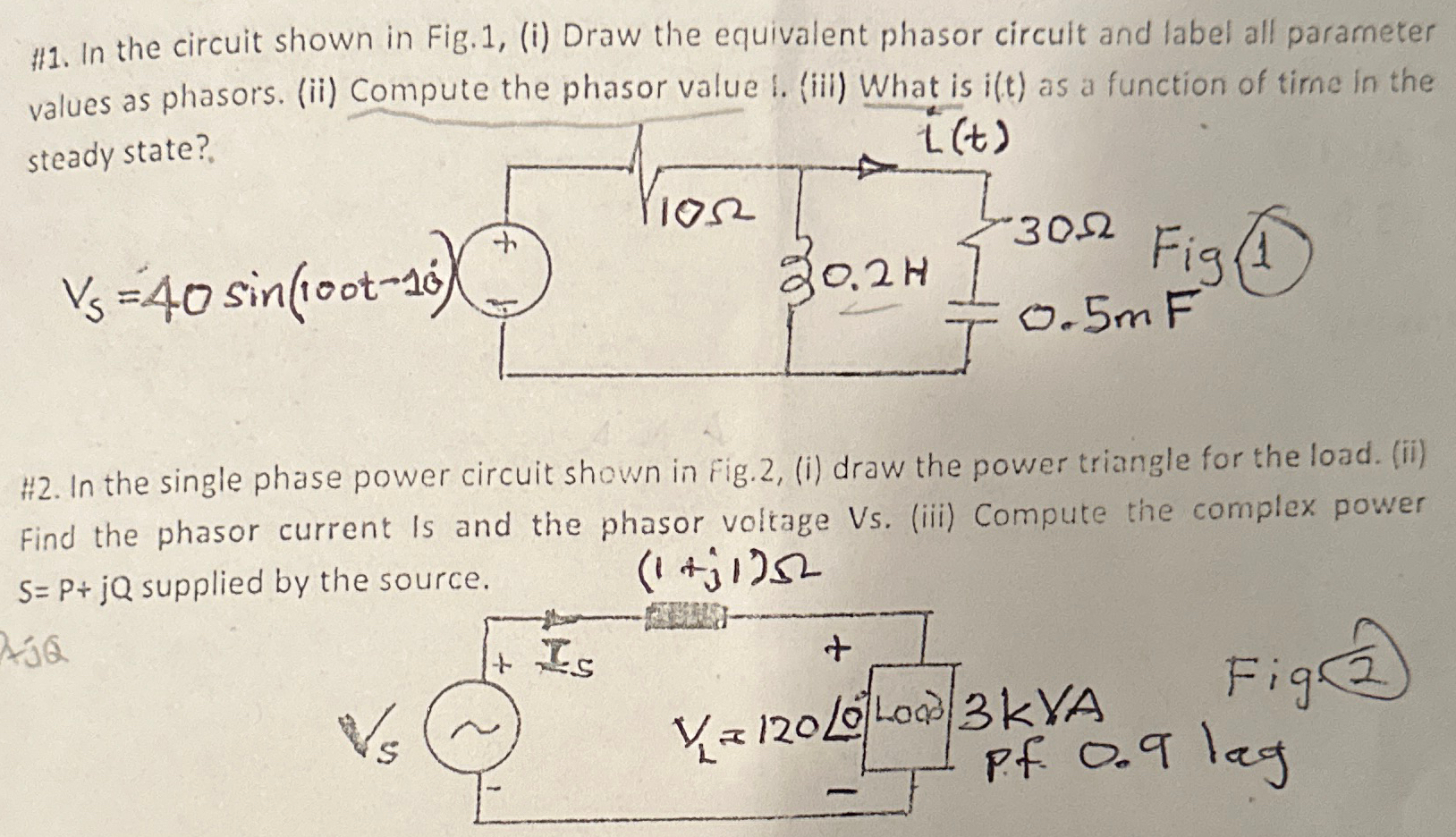 Solved #1. ﻿In the circuit shown in Fig.1, (i) ﻿Draw the | Chegg.com