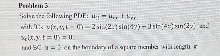 Solved Problem 3 Solve the following PDE: utt=uxx+uyy with | Chegg.com