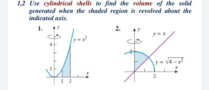 Solved 1,2 Use cylindrical shells to find the volume of the | Chegg.com