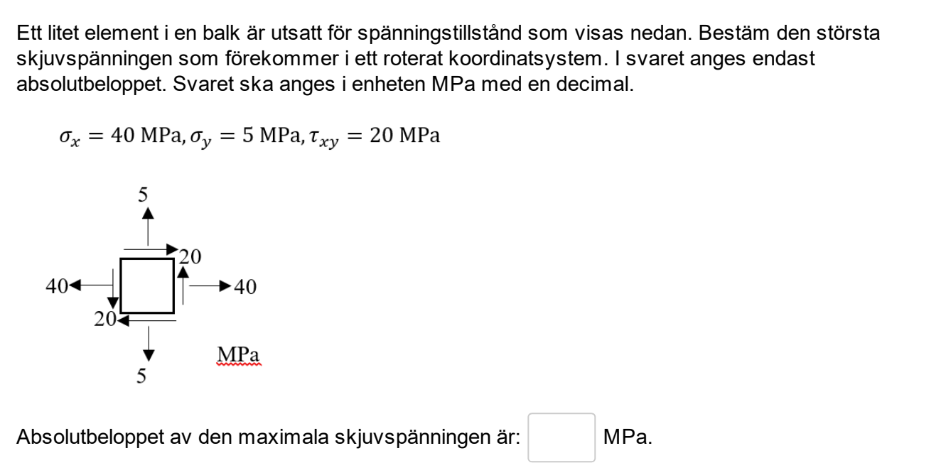 Solved Ett litet element i en balk är utsatt för | Chegg.com
