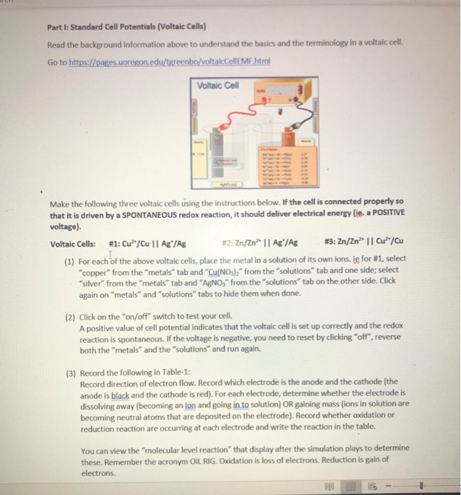 Solved Part 1: Standard Cell Potentials (Voltaic Cells) Read | Chegg.com