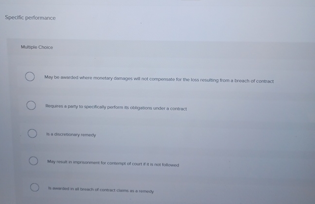 Solved Specific performanceMultiple ChoiceMay be awarded | Chegg.com