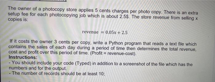 Solved The owner of a photocopy store applies 5 cents | Chegg.com