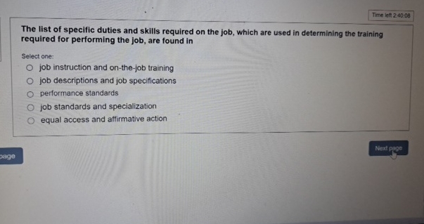 Solved Time left 2:40:00The list of specific duties and | Chegg.com