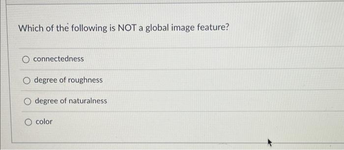 Solved Which of the following is NOT a global image feature? | Chegg.com