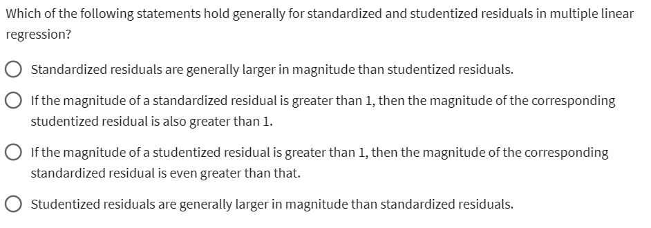 Solved Which of the following statements hold generally for | Chegg.com