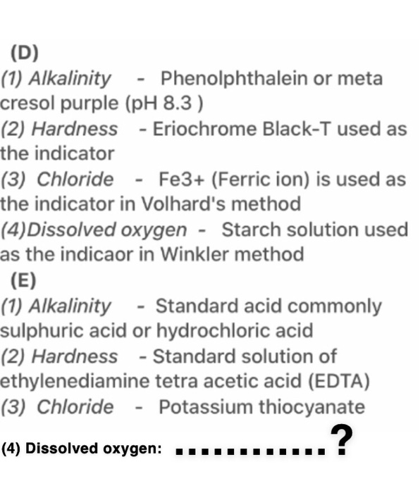 Solved what is the titrant used in winkler method for | Chegg.com