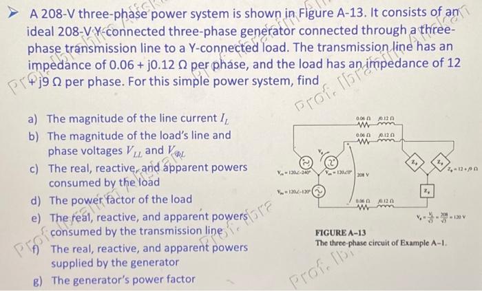 Solved A 208-V three-phase power system is shown in Figure | Chegg.com
