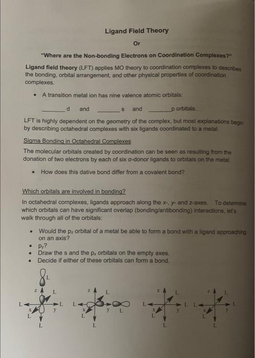 Solved Ligand Field Theory Or "Where are the Non-bonding | Chegg.com
