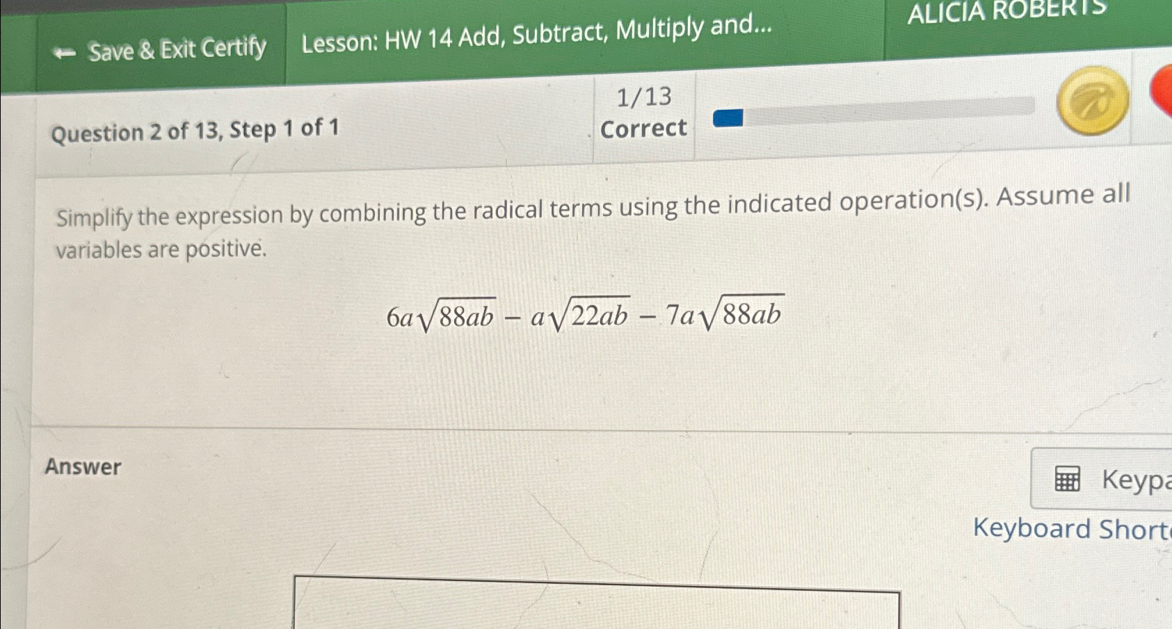 Solved Save & Exit CertifyLesson: HW 14 ﻿Add, Subtract, | Chegg.com