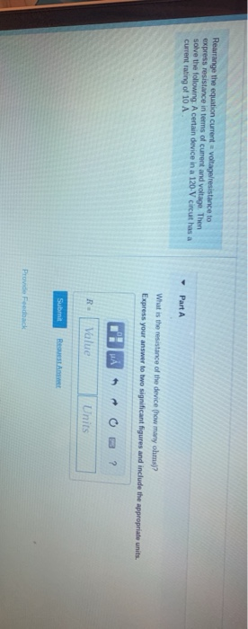 Solved Rearrange the equation current= voltage/resistance to | Chegg.com