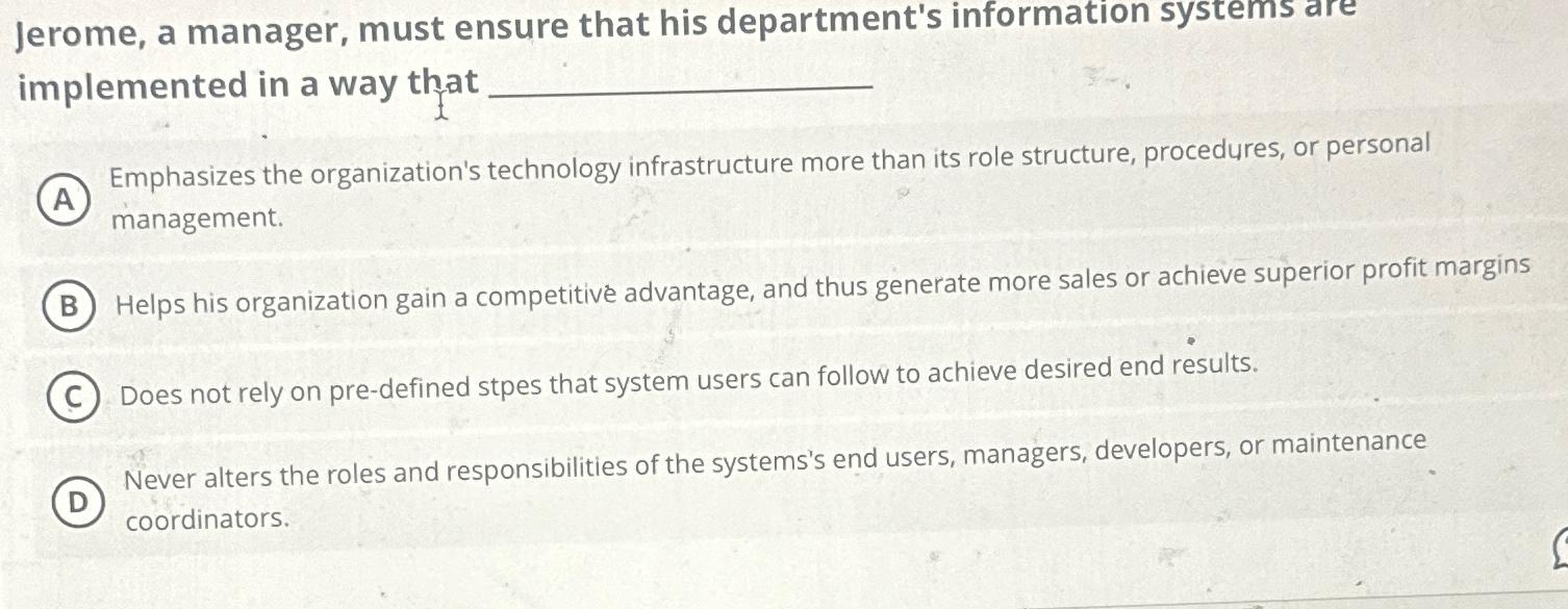 Solved Jerome, a manager, must ensure that his department's | Chegg.com