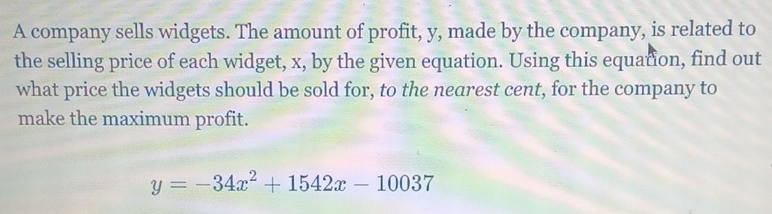 Solved A company sells widgets. The amount of profit, y, | Chegg.com