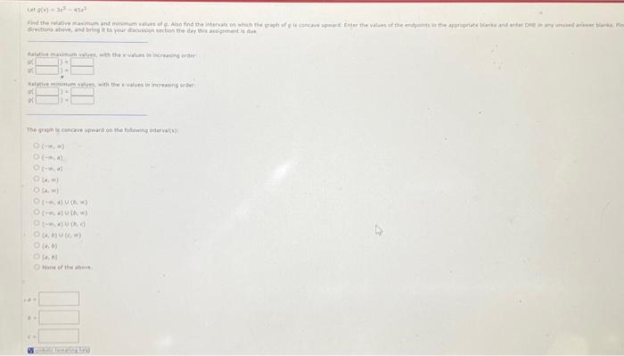 Solved cotg(x)−3n5−4x2 The waph is concove upwaro on the | Chegg.com