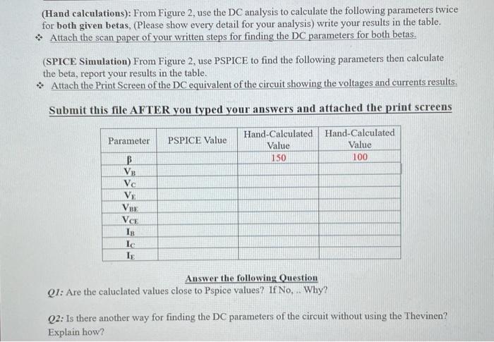 Solved (Hand calculations): From Figure 2 use the DC | Chegg.com