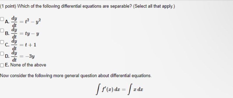 Solved (1 ﻿point) ﻿Which of the following differential | Chegg.com