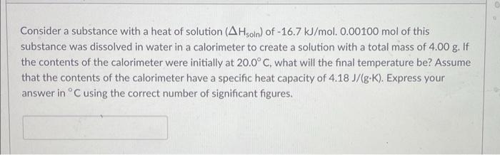Solved Consider a substance with a heat of solution (AHsoln) | Chegg.com