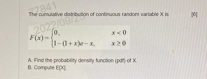 Solved The cumulative distribution of continuous random | Chegg.com