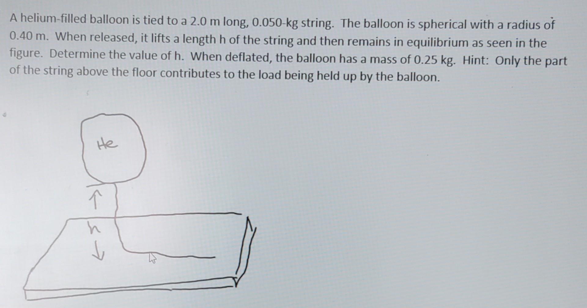 Solved A helium-filled balloon is tied to a 2.0 m long, | Chegg.com