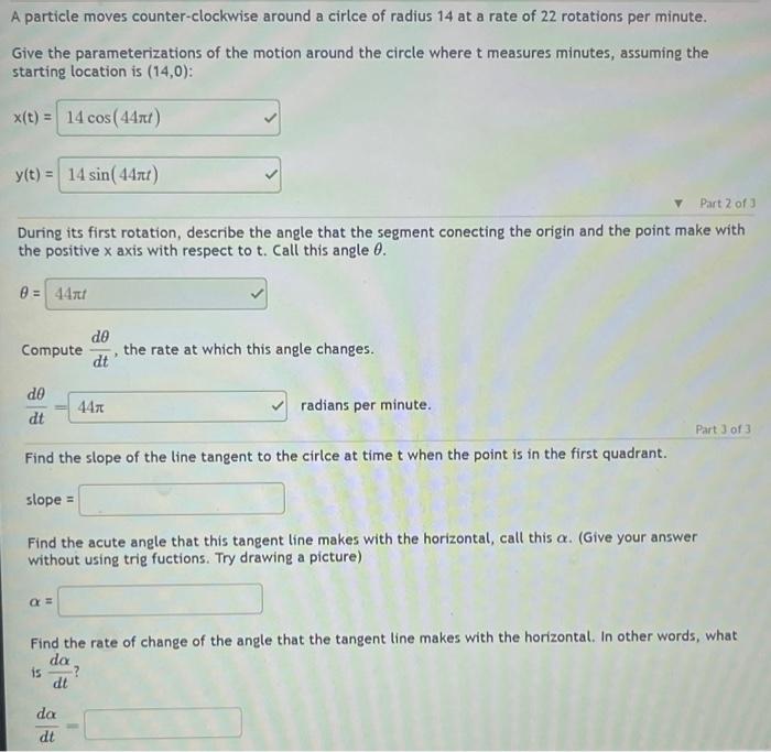 Solved A particle moves counter-clockwise around a cirlce of | Chegg.com
