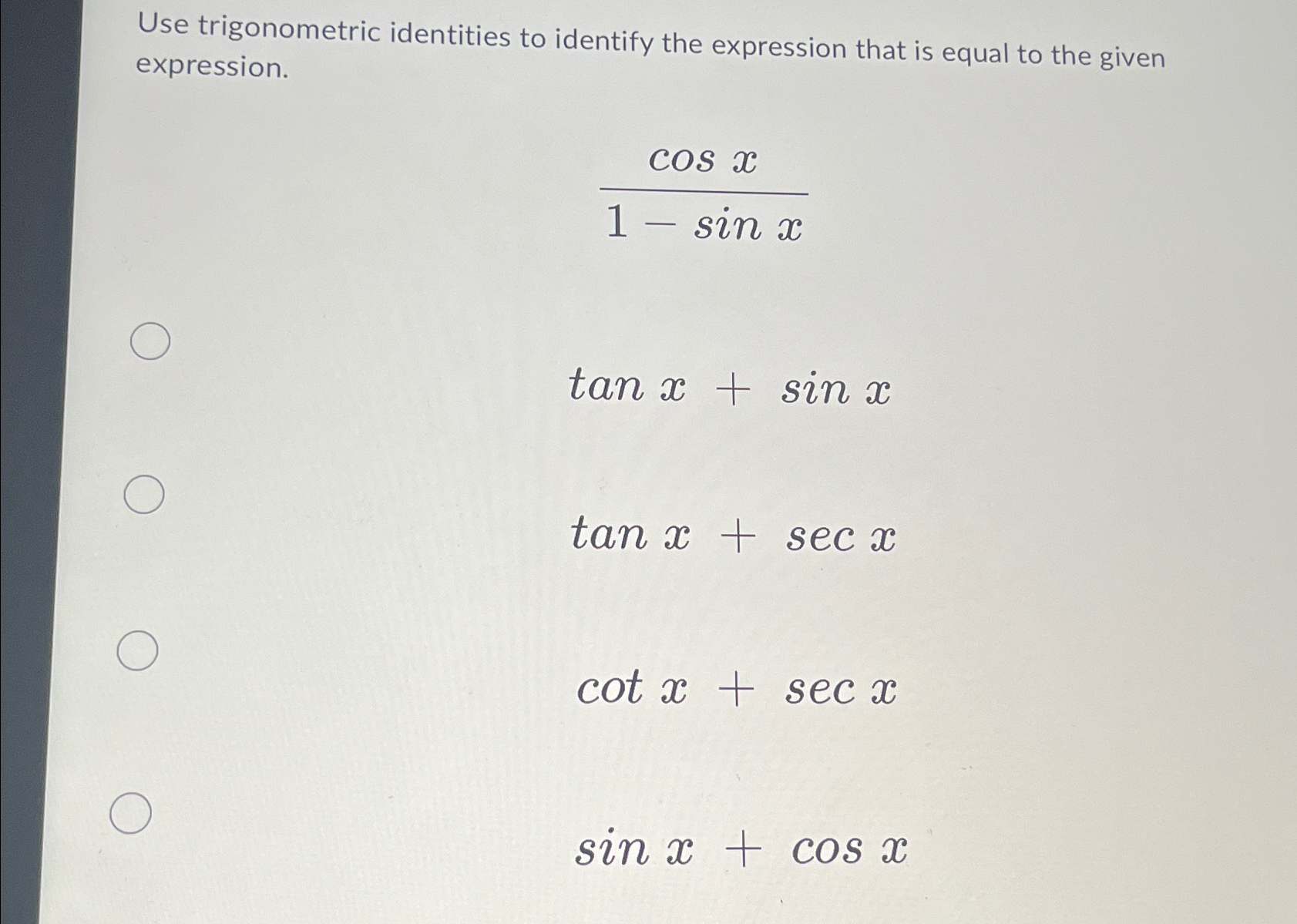 Solved Use trigonometric identities to identify the | Chegg.com