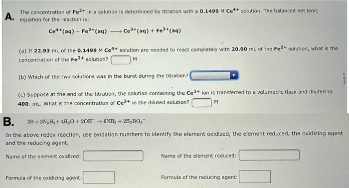 Solved A. The concentration of Fe2+ in a solution is | Chegg.com