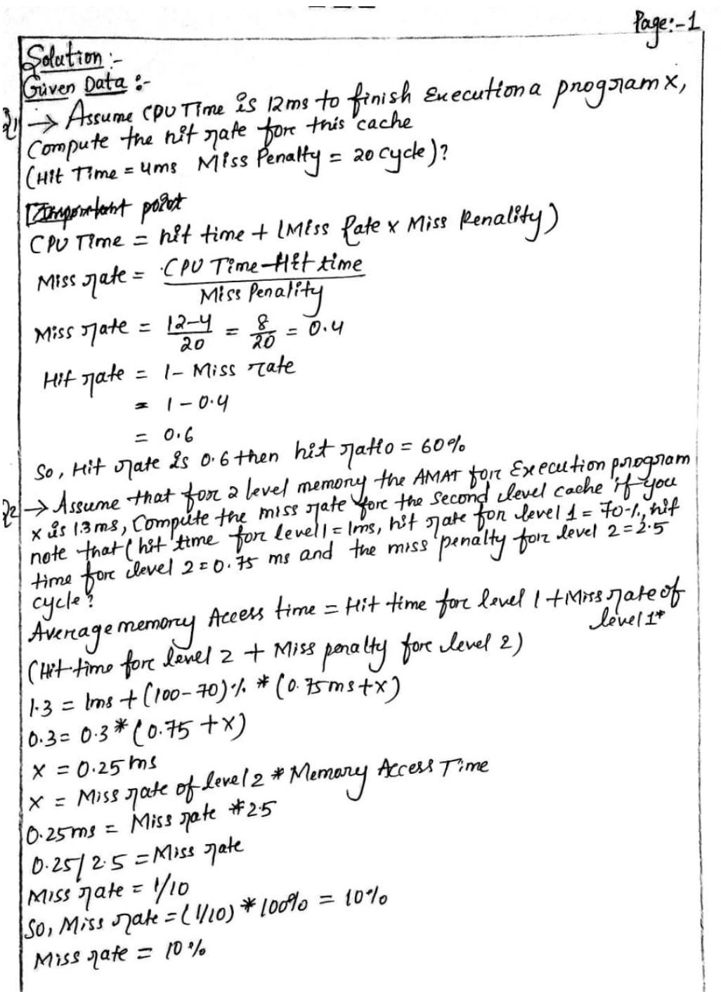 Solved Question 3 Assume that the AMAT for 2 level cache | Chegg.com