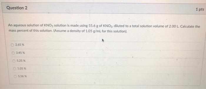 Solved Question 2 1 pts An aqueous solution of KNO3 solution | Chegg.com