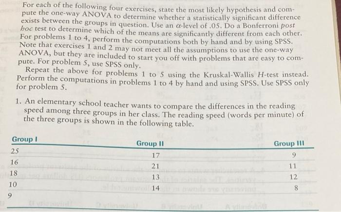 Solved For each of the following four exercises, state the | Chegg.com