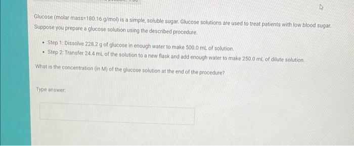 Solved Glucose (molar mass=180.16 g/mol) is a simple, | Chegg.com