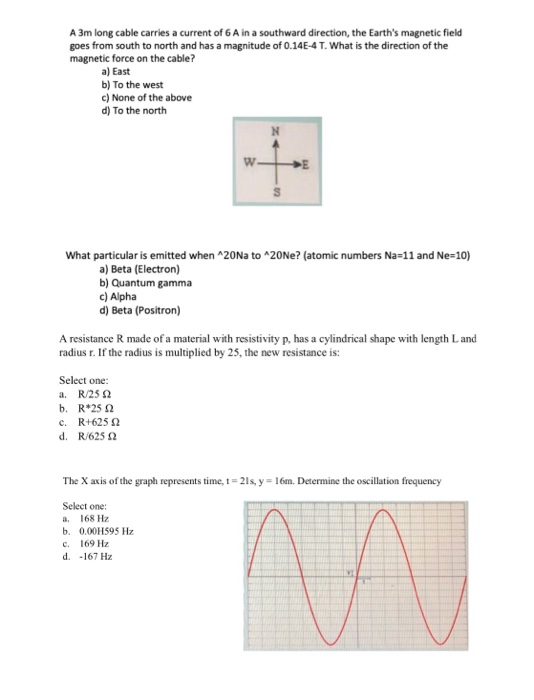 Solved 3m long cable carries a current of 6 A in a southward | Chegg.com