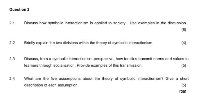 Solved Question 2 2.1 Discuss how symbolic interactionism is | Chegg.com