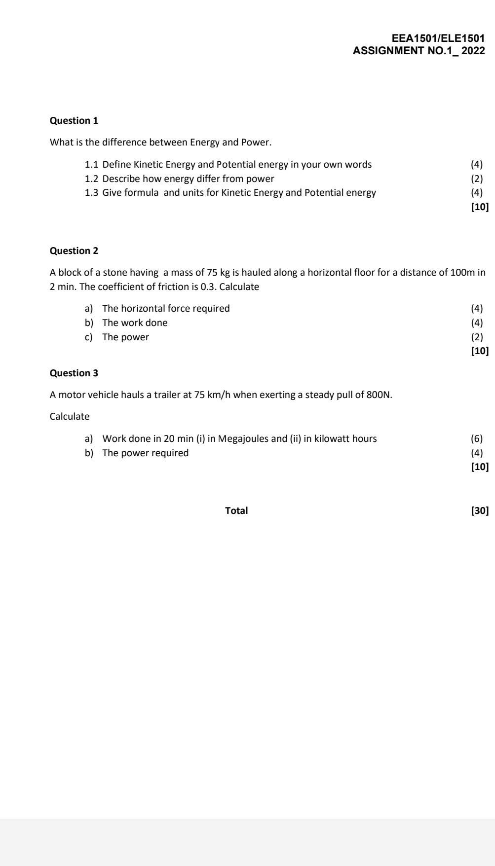 Solved EEA1501/ELE1501 ASSIGNMENT NO.1_ 2022 Question 1 What | Chegg.com