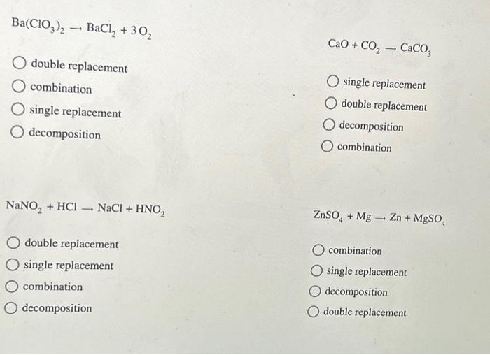 Solved Ba(ClO3)2→BaCl2+3O2 double replacement combination | Chegg.com