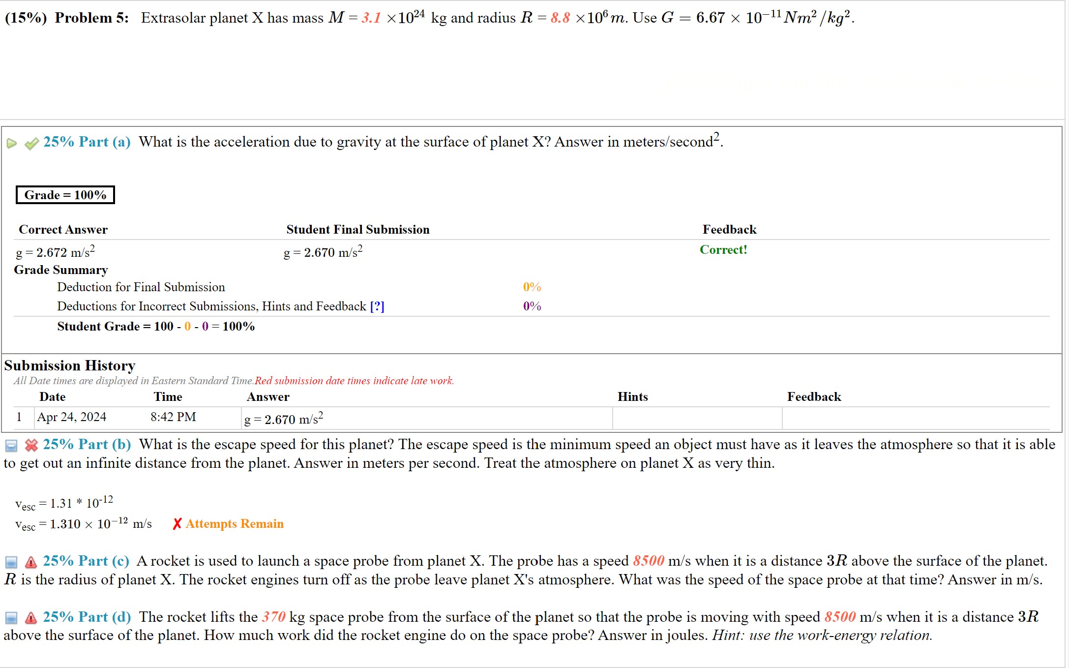 Solved (15%) ﻿Problem 5: Extrasolar planet X has mass | Chegg.com
