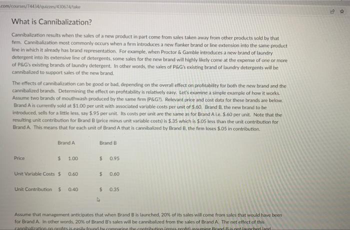 Solved What is Cannibalization? Cannibafization results when | Chegg.com