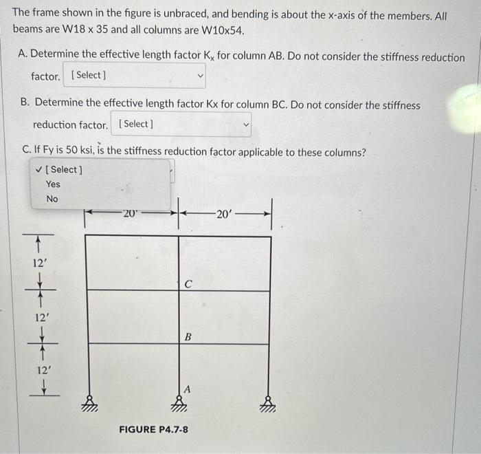 Solved The frame shown in the figure is unbraced, and | Chegg.com