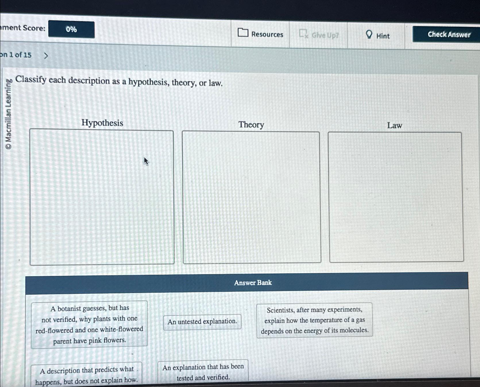 Solved Classify each description as a hypothesis, theory, or | Chegg.com