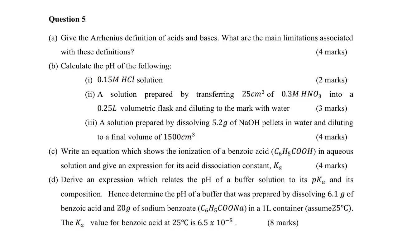 Solved Question 5(a) ﻿Give the Arrhenius definition of acids | Chegg.com