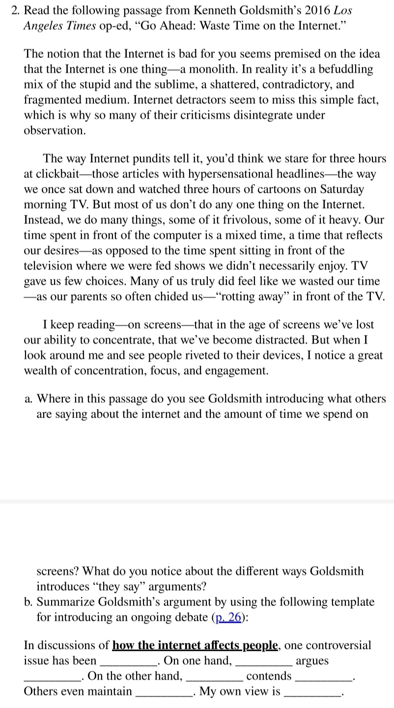 Solved Read the following passage from Kenneth Goldsmith's | Chegg.com
