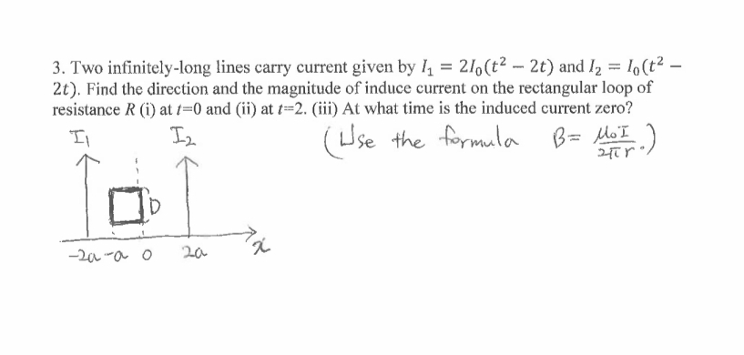 Solved Two infinitely-long lines carry current given by | Chegg.com