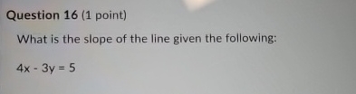 Solved Question 16 (1 ﻿point)What is the slope of the line | Chegg.com